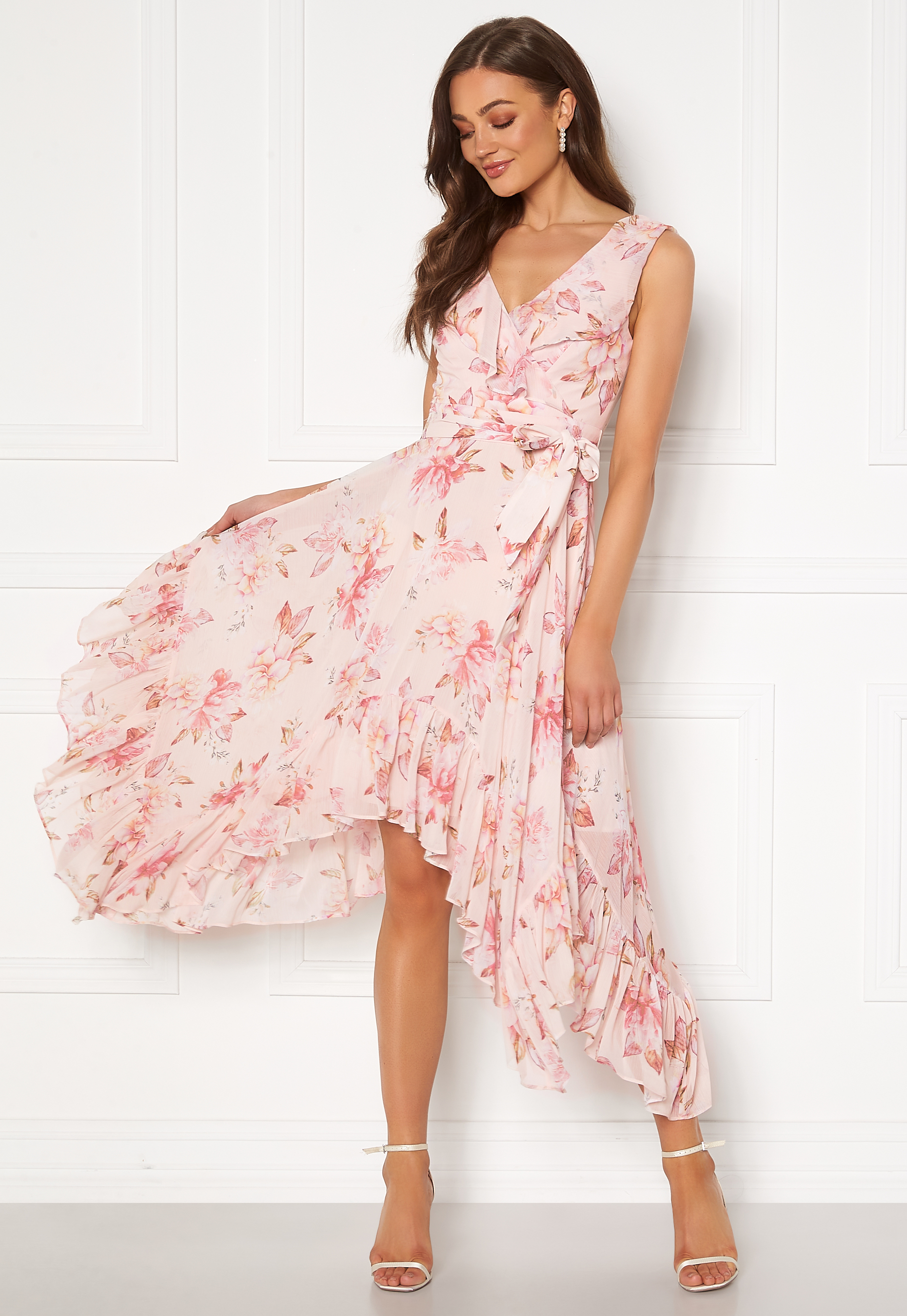 FOREVER NEW Keira Ruffle Midi Dress Burnt Sienna - Bubbleroom