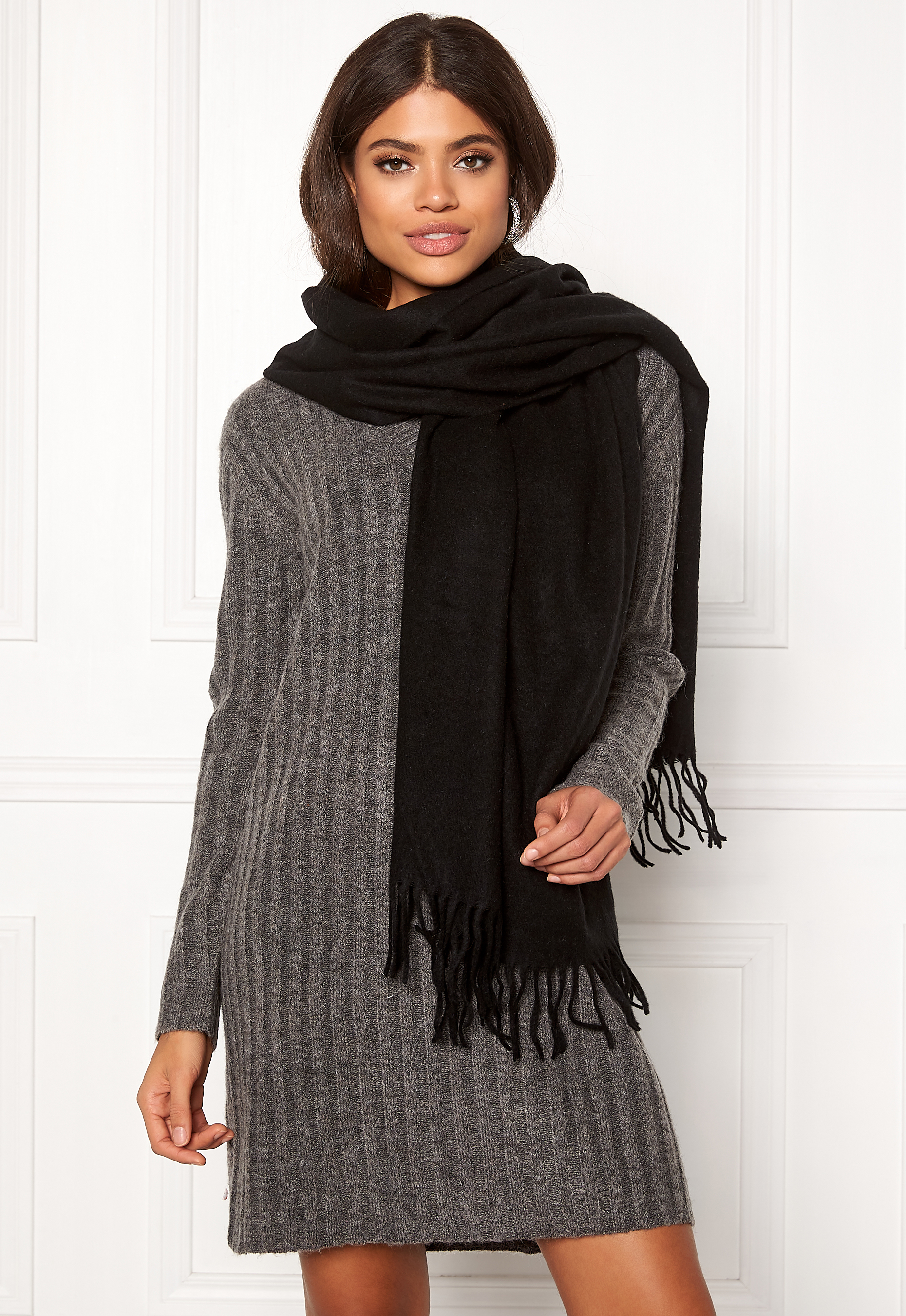 ONLY Nala Weaved Wool Scarf Black - Bubbleroom