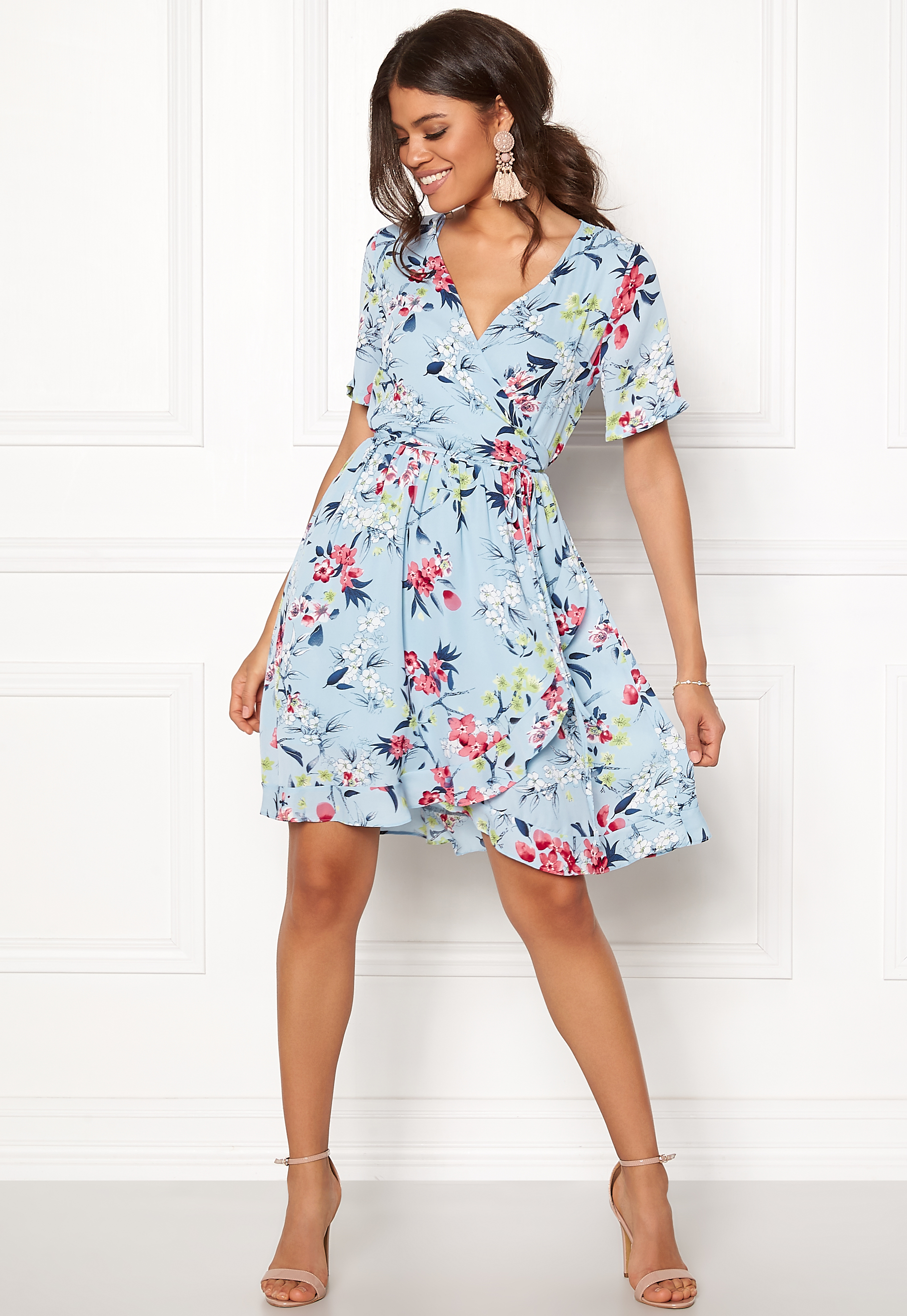 Rut & Circle Eleonor Wrap Dress Lt Blue Combo - Bubbleroom